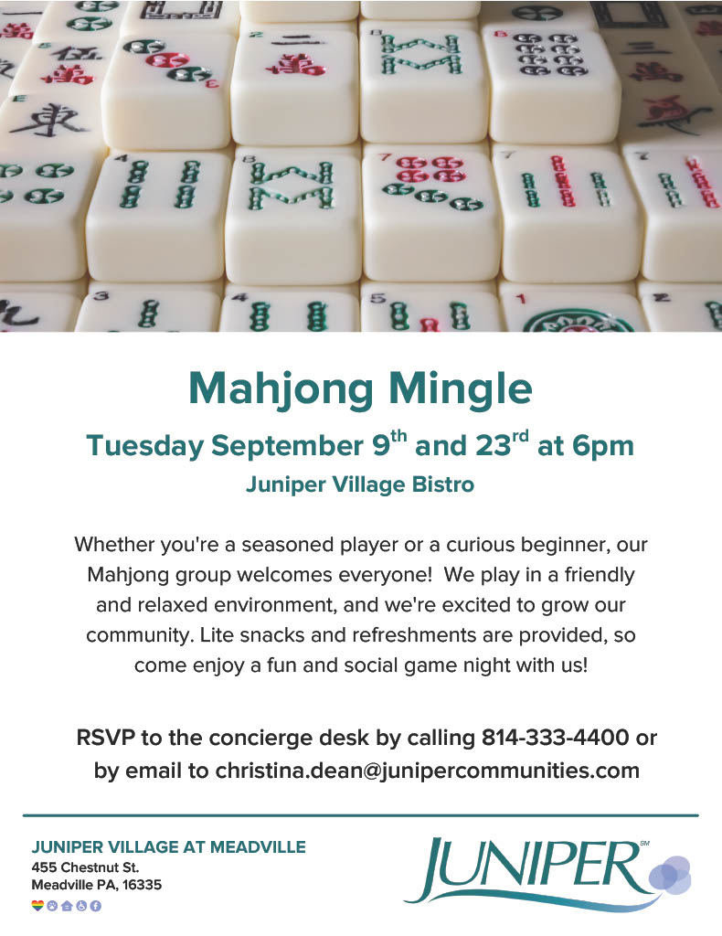 Mahjong Mingle at Juniper Village at Meadville! | Visit Crawford County, PA